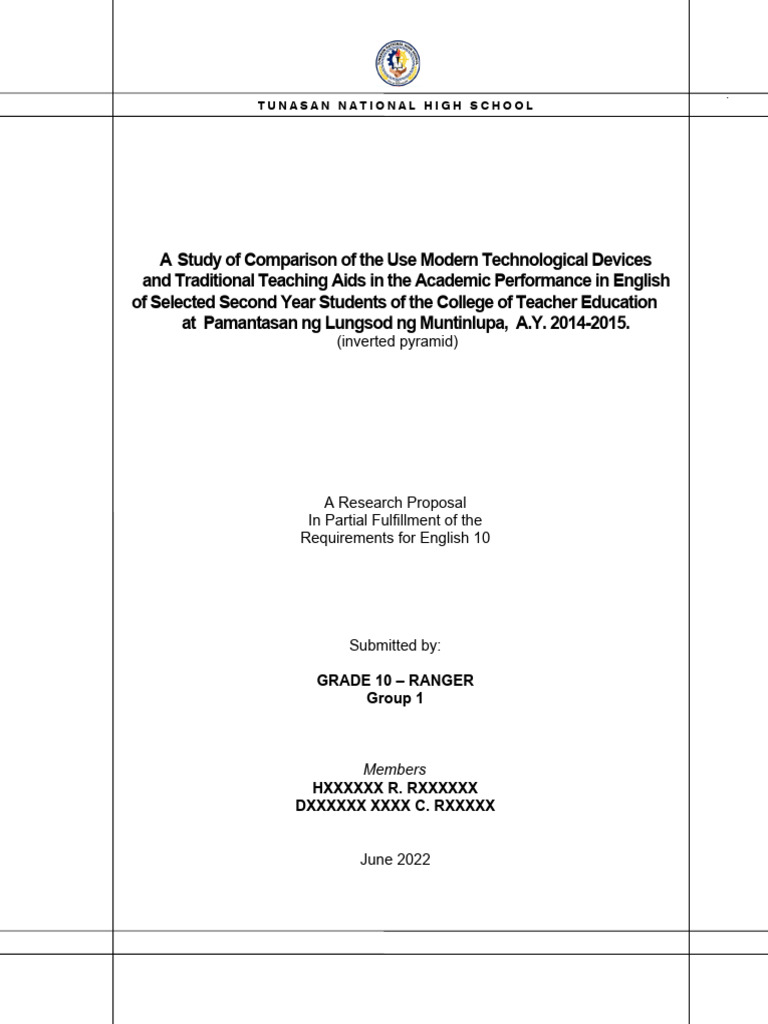 TNHS Research Template 2024 | PDF | Reading Comprehension | Weighted Arithmetic Mean
