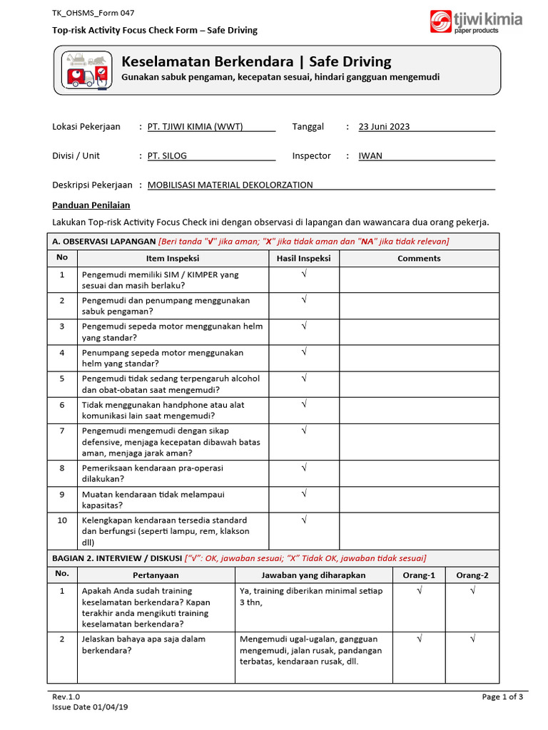 TOP RISK Focus Inspection Safe Driving 23 JUNI | PDF