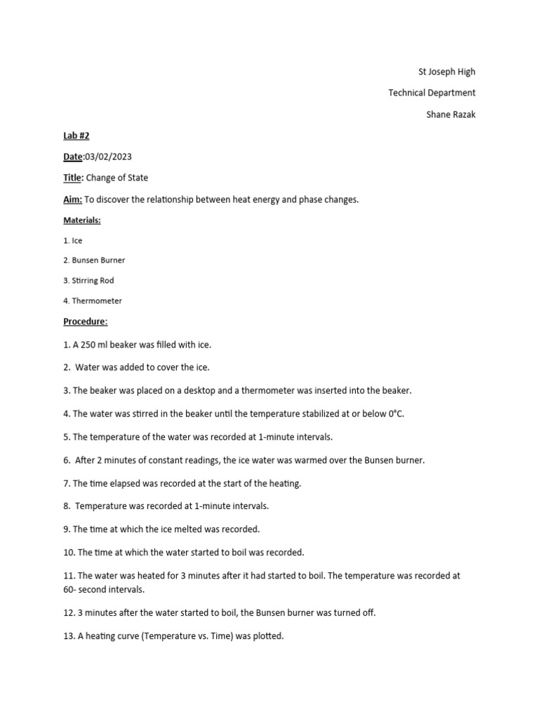Chem Lab #2 | Download Free PDF | Temperature | Water