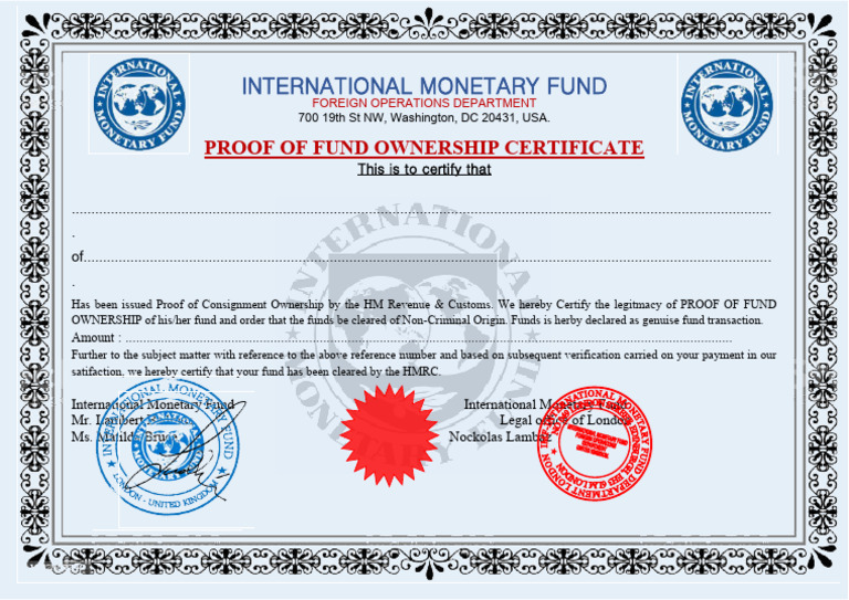 International Monetary PROOF OF FUND OWNERSHIP CERTIFICATE | PDF