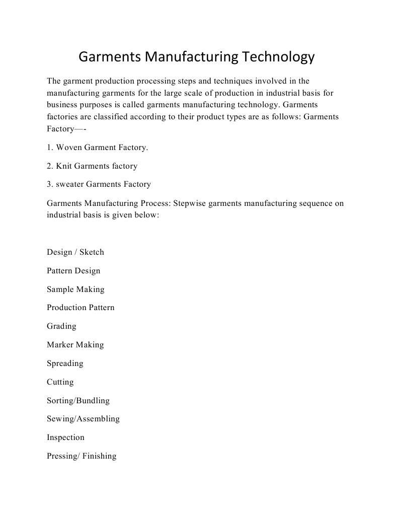 Garment Manufacturing Technology Overview | PDF