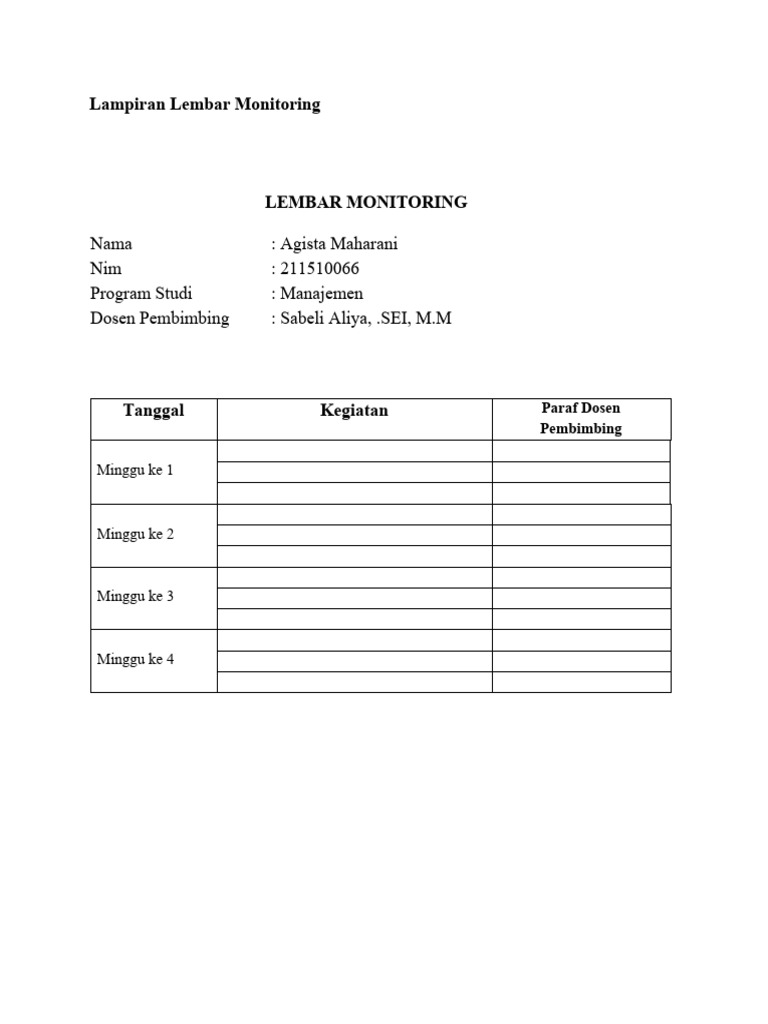Lampiran Lembar Monitoring | PDF