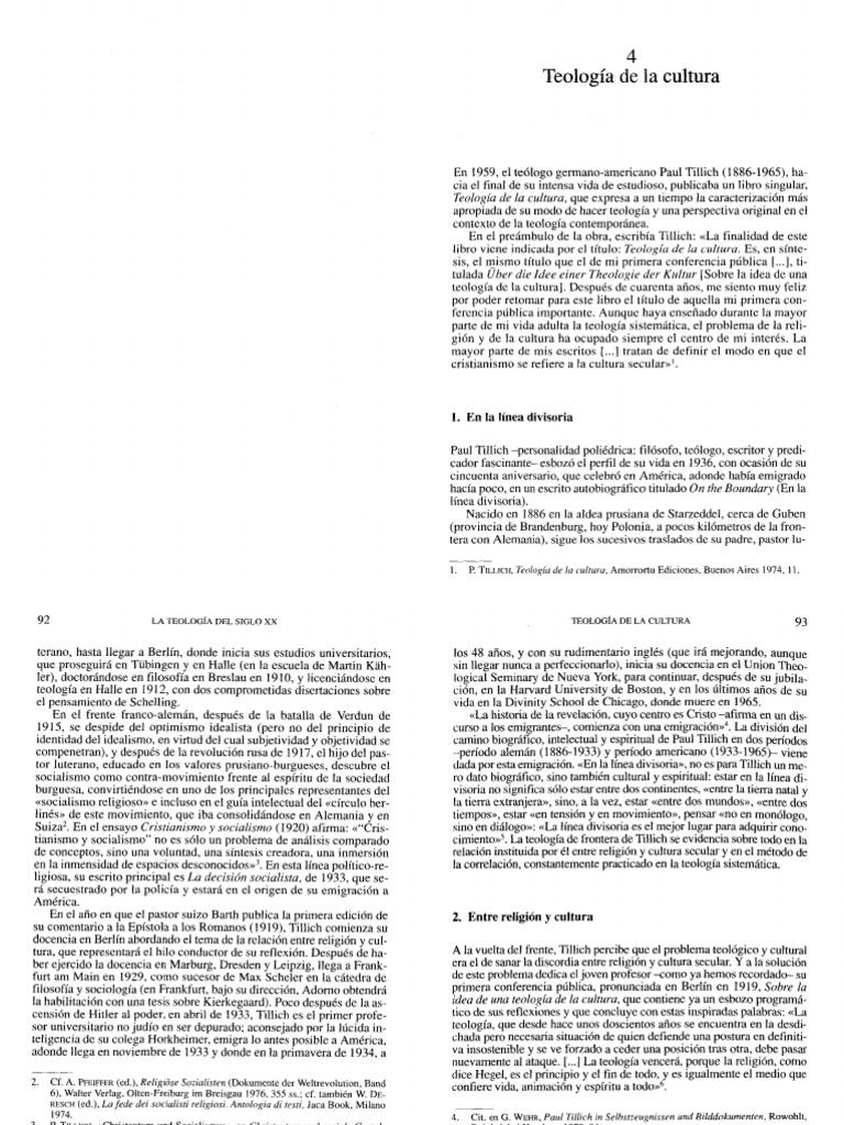 Teología de la Cultura de Paul Tillich | PDF | Realidad | Teología