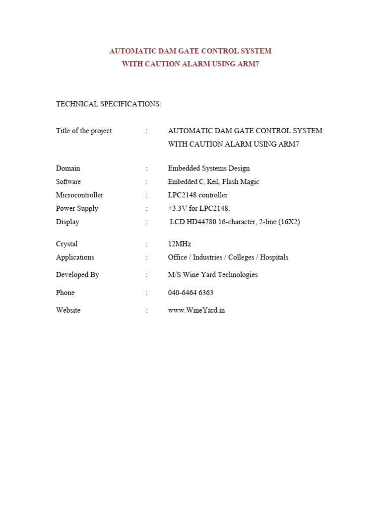 Automatic Dam Gate Control System With Caution Alarm Using ARM7 | PDF ...