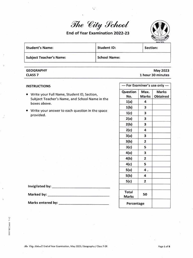 Class 7 Geography EOY 22-23 - 20230522 - 0001 | PDF