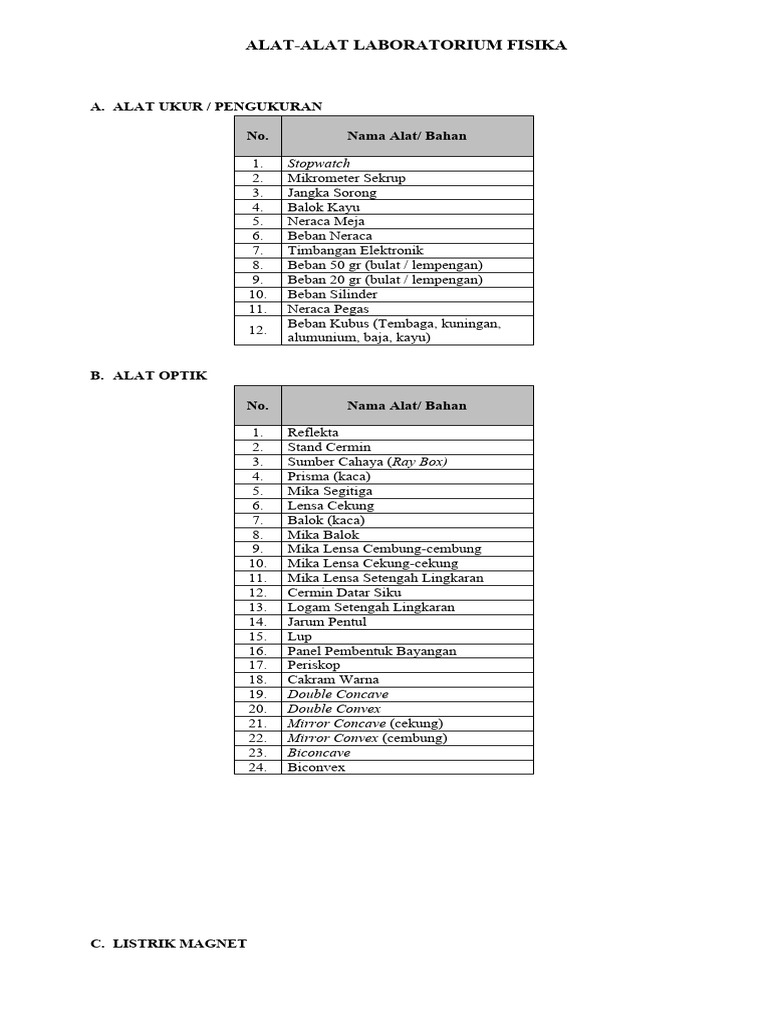 Alat Laboratorium Fisika dan Fungsinya | PDF
