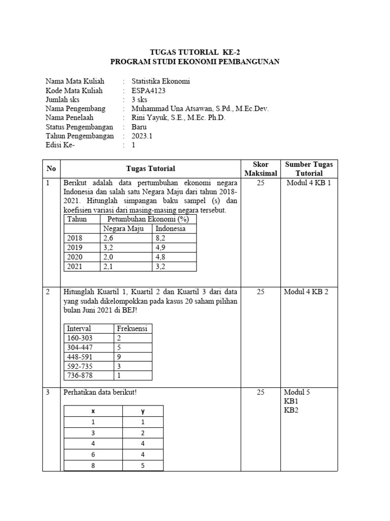 Soal Tugas Tutorial Espa4123 Ke 2 | PDF
