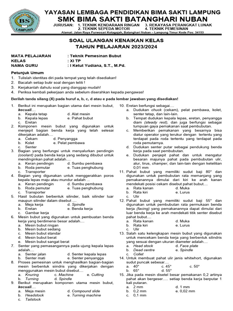 Print UKK BUBUT XI GENAP 2023-2024 | PDF