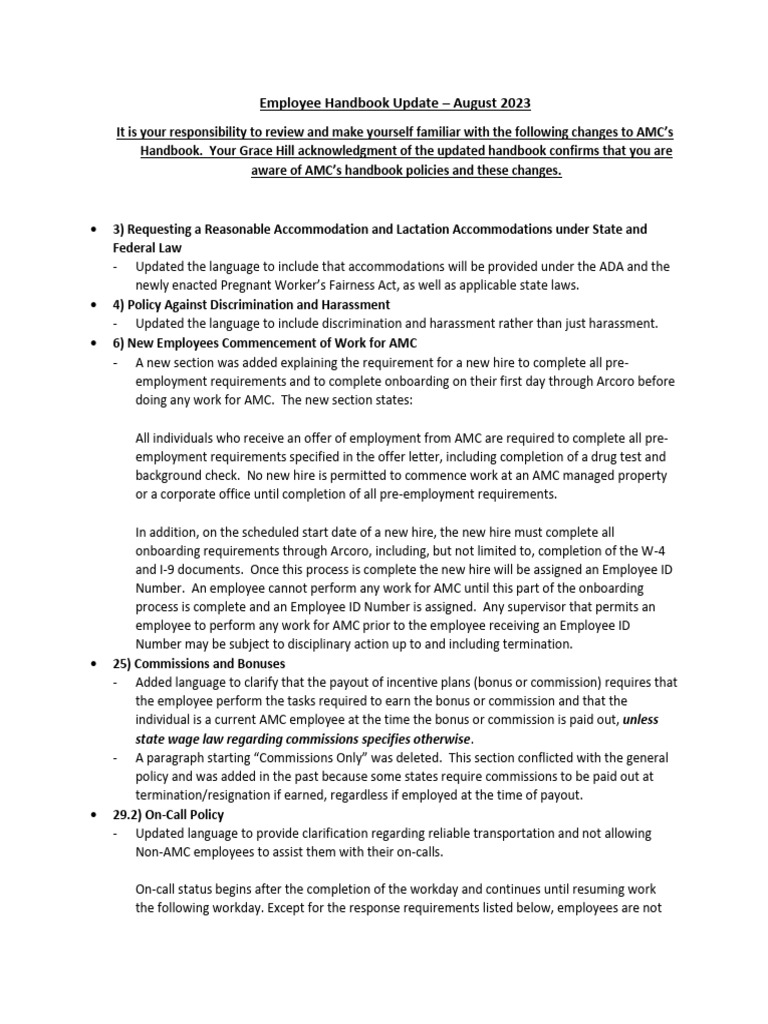 AMC Employee Handbook Updates 2023 | PDF | Employment | Labor