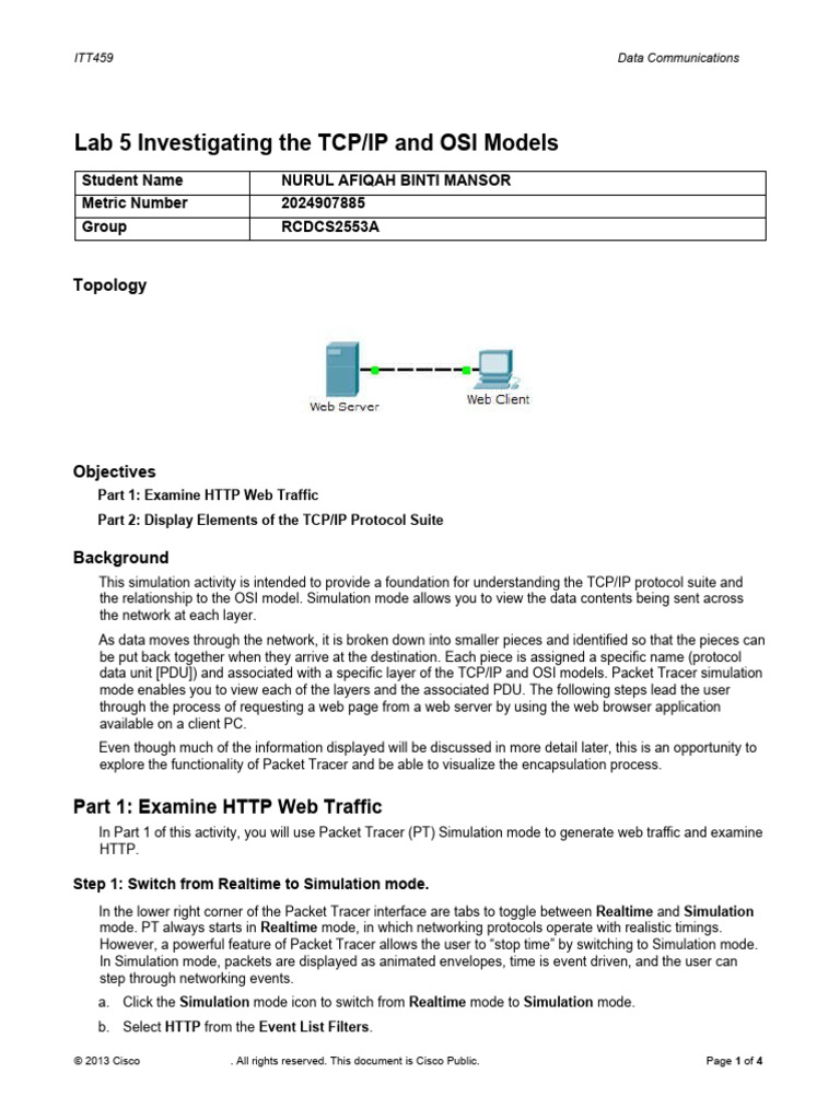 TCP/IP and OSI Models Lab Guide | PDF | Osi Model | Internet Protocol Suite