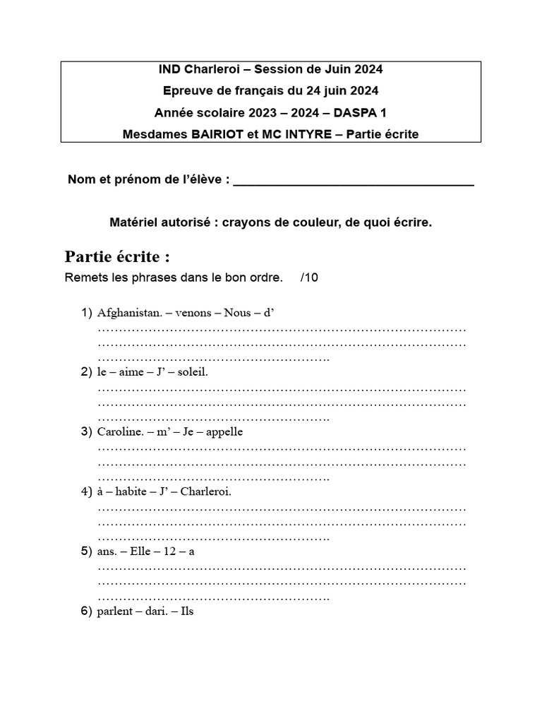 Daspa 1 - Ecrit 2024 | PDF