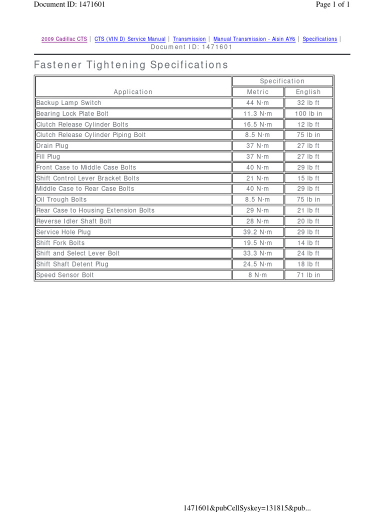 Aisin AY6 Manual Transmission Specs | PDF | Manual Transmission | Gear
