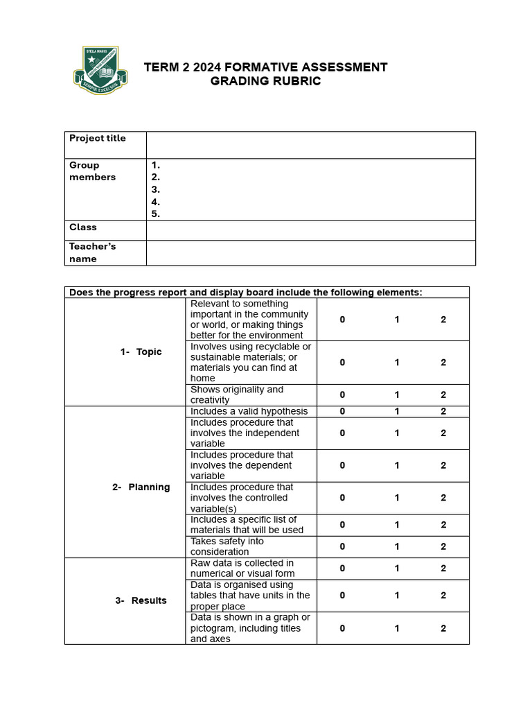 Y7-10 FA TERM 2 2024 Grading Rubrics | PDF | Data | Rubric (Academic)