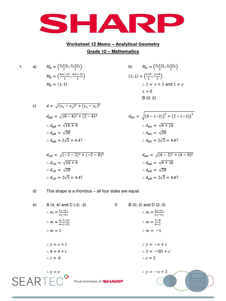 Grade 10 Analytical Geometry Worksheet | PDF | Triangle | Square Root
