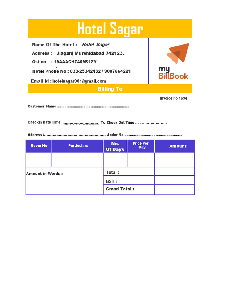 Hotel Bill Format in Word | PDF