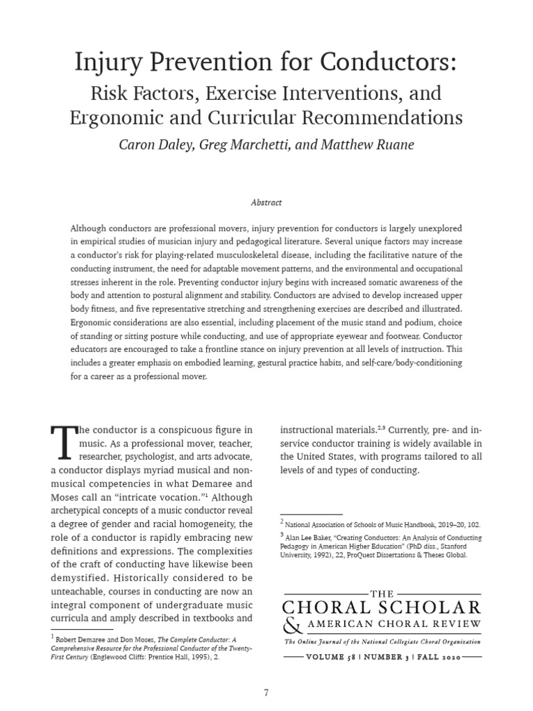 Injury Prevention For Conductors:: Risk Factors, Exercise Interventions ...