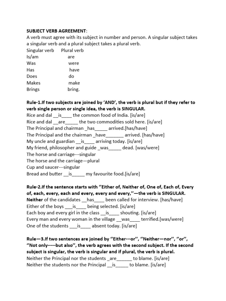 Subject Verb Agreement | PDF | Grammatical Number | Plural