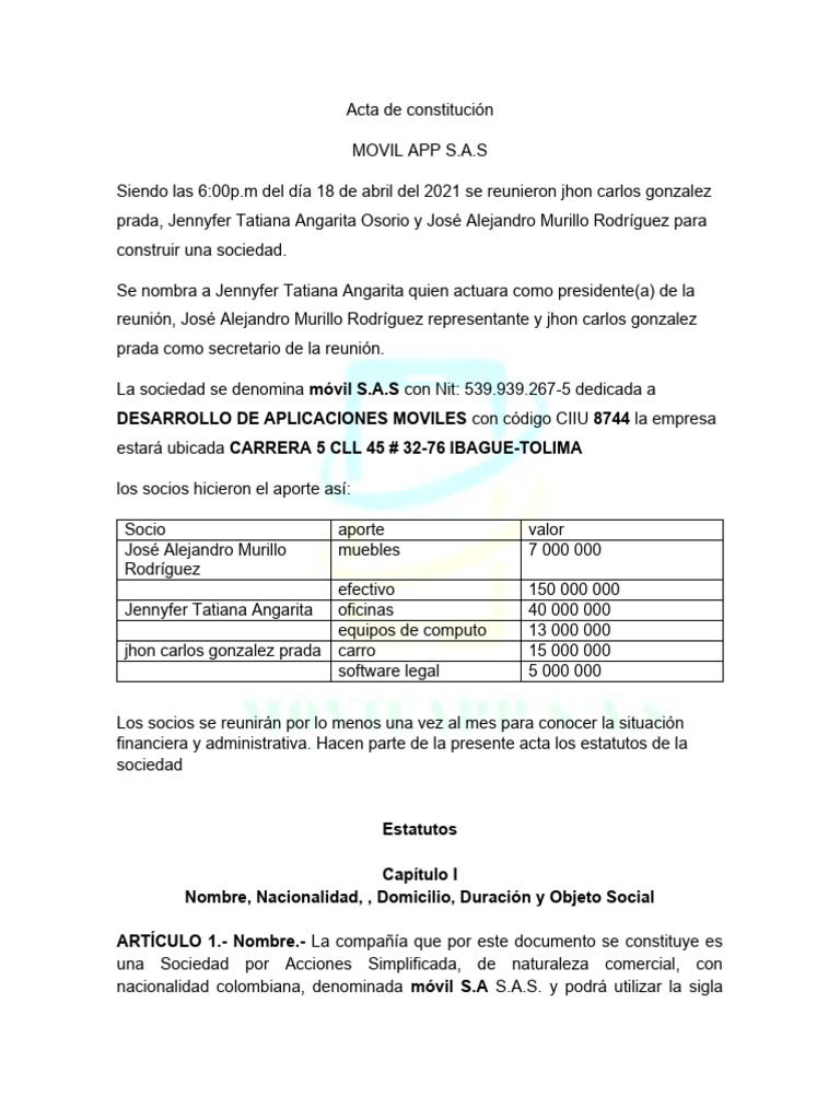 Acta de constitución | PDF | Dividendo | Compartir (Finanzas)