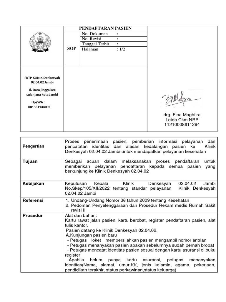 Sop Pendaftaran Pasien Lama Dan Pasien Baru | PDF