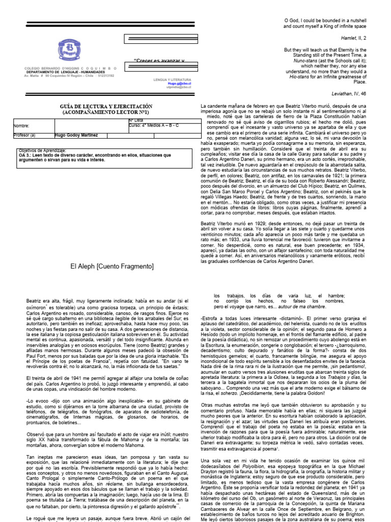 Guia de Acompañamiento Lector - El Aleph - 4medios - CBO | PDF