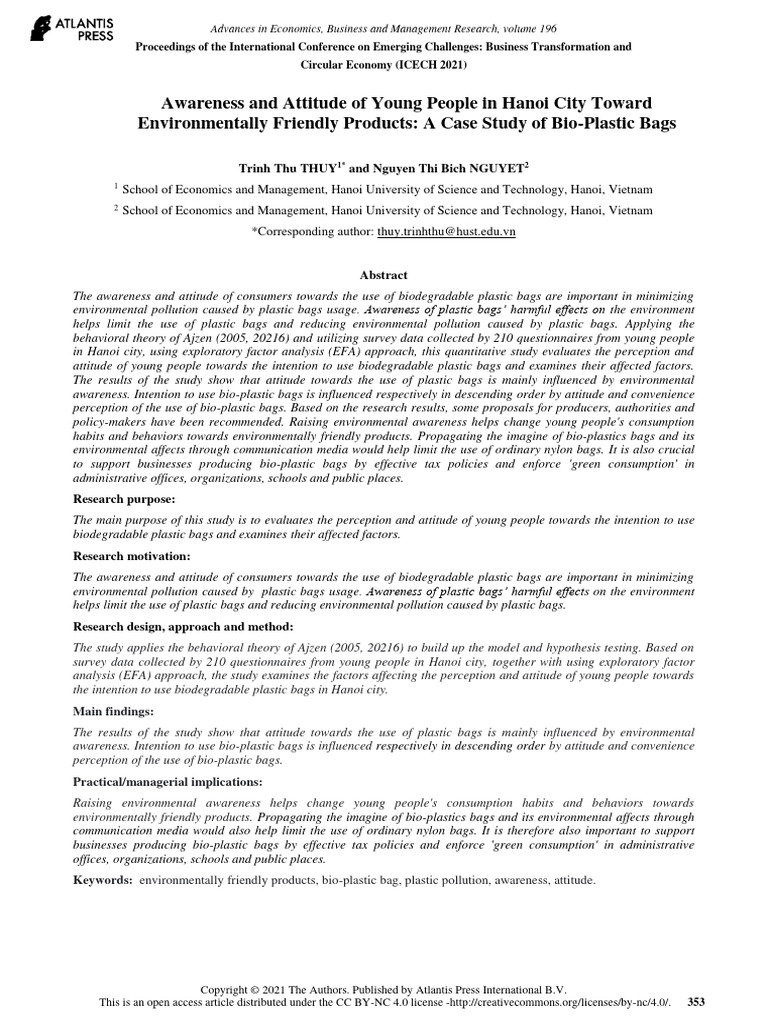 Awareness and Attitude of Young People in Hanoi Ci | PDF | Survey ...