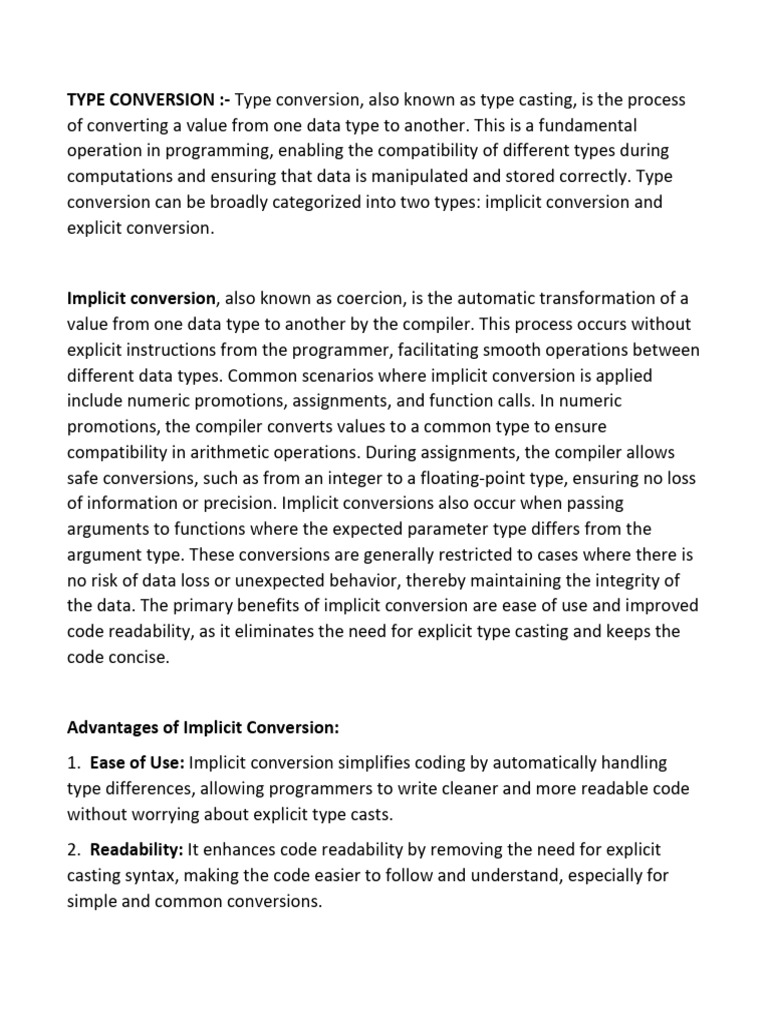 Type Conversion | PDF | Data Type | Computer Programming Type Conversion | PDF | Data Type | Computer Programming