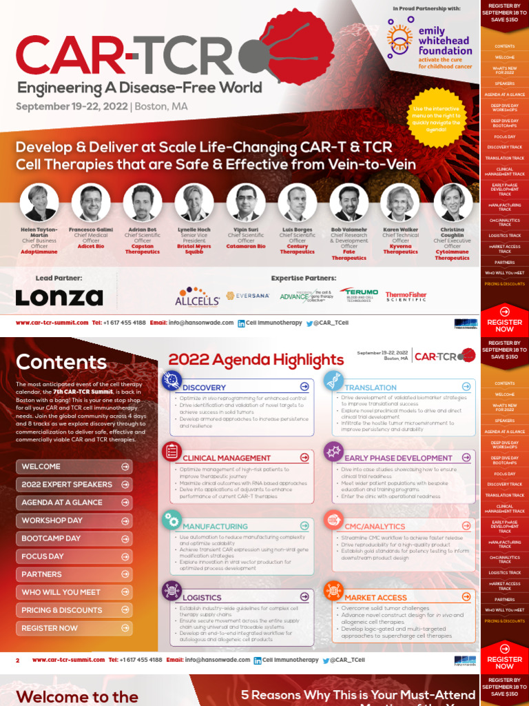 7th CAR TCR Summit Full Agenda 170822 | PDF | Cell Therapy | Immunotherapy
