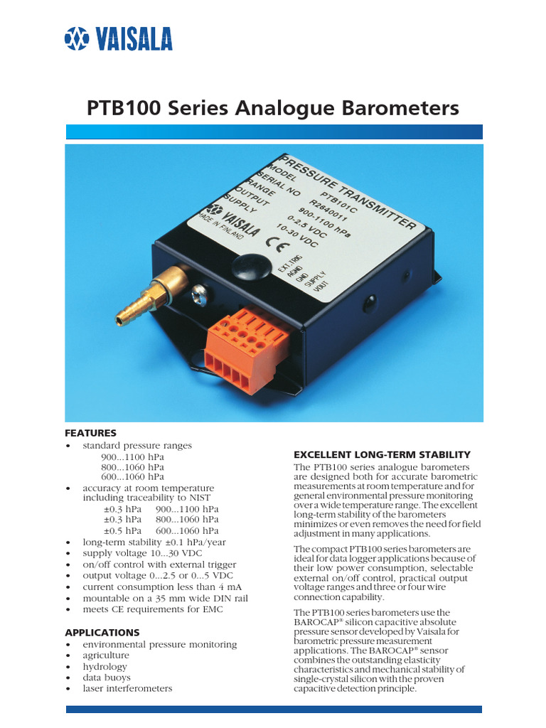 Sonde Pression - VAISALA PTB100 1B0CB | PDF | Pressure Measurement ...