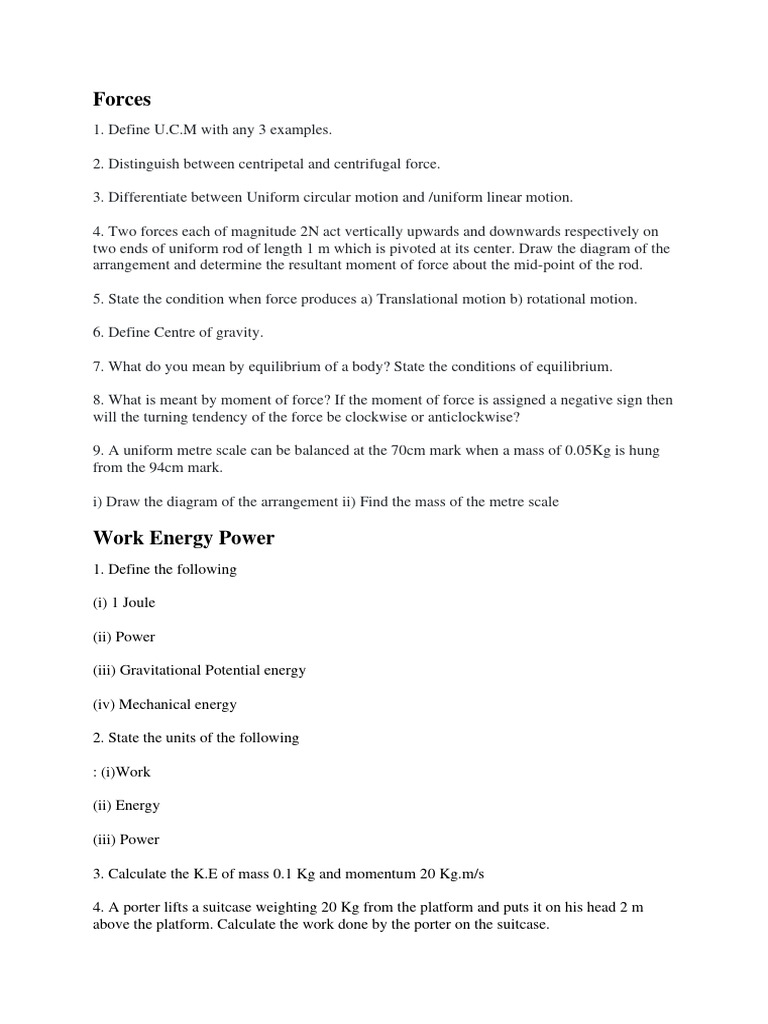 Physics SA 1 Revision Worksheet | PDF | Force | Optics