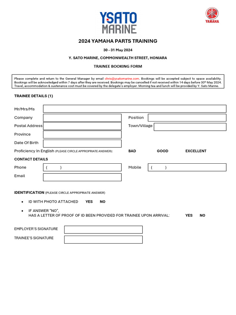 2024 Parts Training Registration Form | PDF