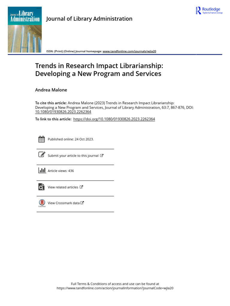 Trends in Research Impact Librarianship Developing A New Program and ...