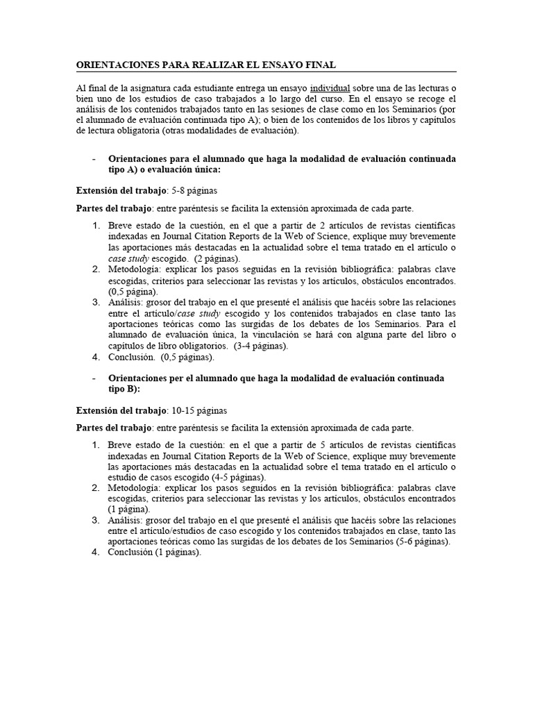 Orientaciones para Realizar El Ensayo Final | PDF | Ensayos