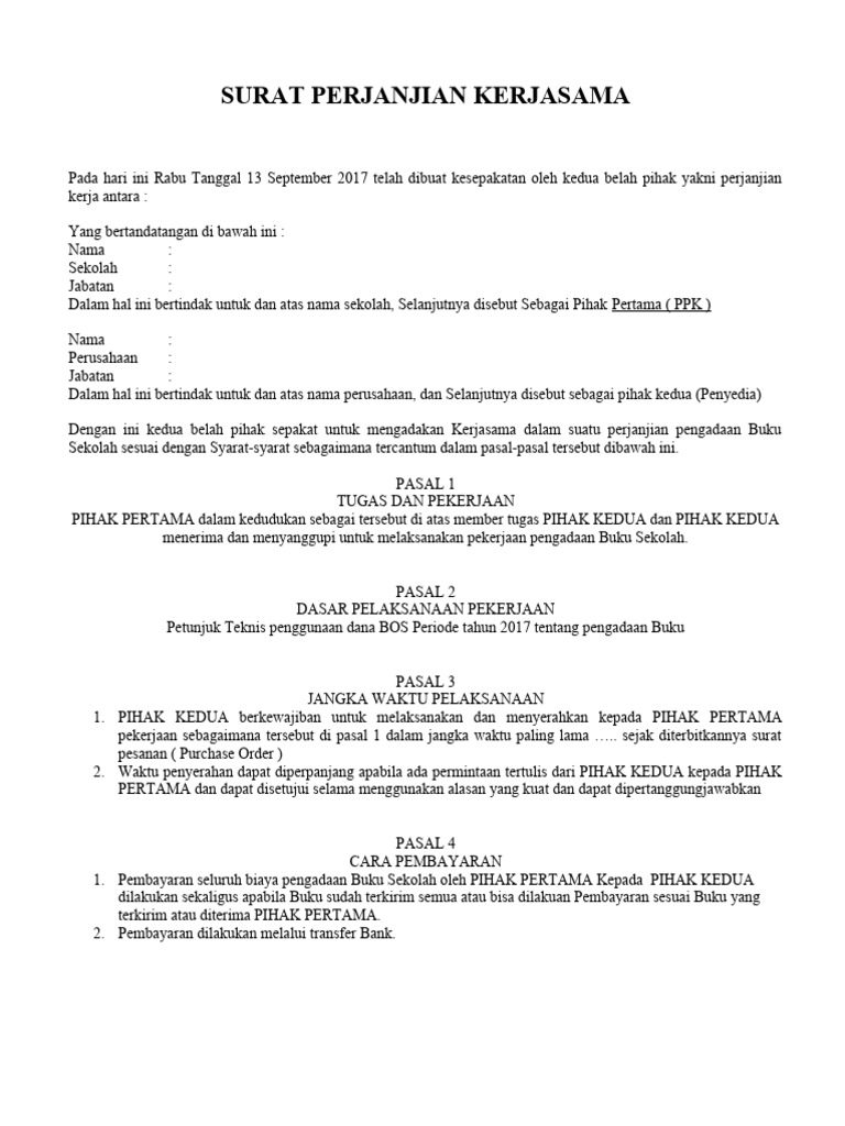 Surat Perjanjian Kerjasama Pengadaan Buku | PDF