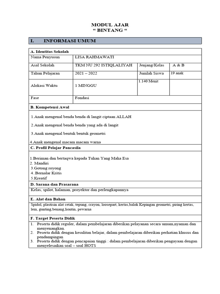 MODUL AJAR BINTANG BARU-dikonversi | PDF