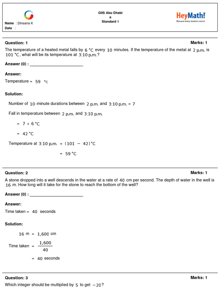 Math Problem Solutions for Grade 1 | PDF