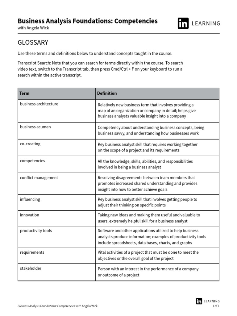 Business Analysis Terms Glossary | PDF | Business Analysis | Business