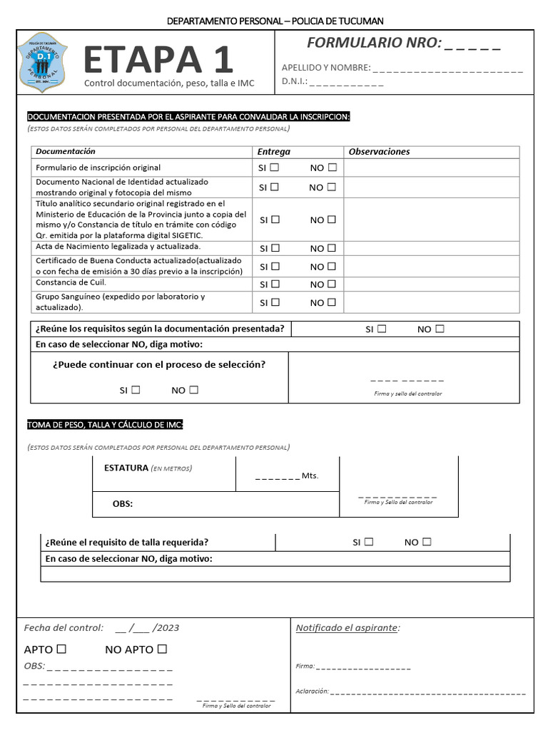 Formulario Control Documentacion - Talla y Visus 2023 | Descargar gratis PDF | Documento de ...