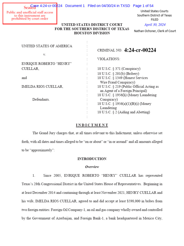 Cuellar Indictment | PDF | Azerbaijan | Banks