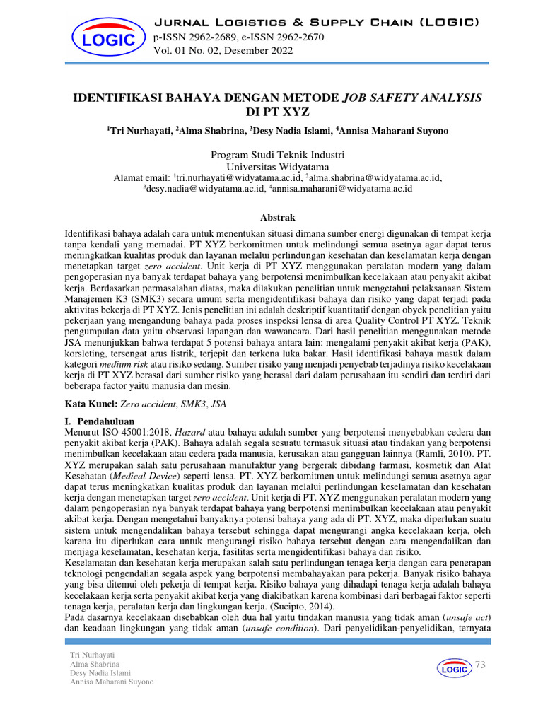 (73-77) Identifikasi Bahaya Dengan Metode Job Safety Analysis Di PT Xyz | PDF | Komputer