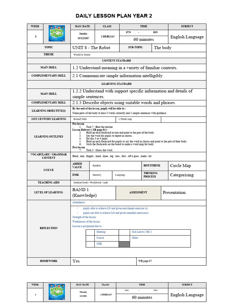 Week 18 - Unit 8 The Robot | PDF | Lesson Plan | Learning