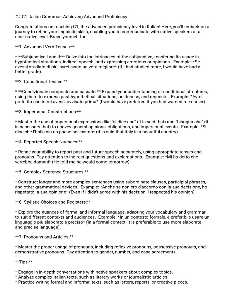 Master C1 Italian Grammar Skills | PDF | Linguistics | Grammar
