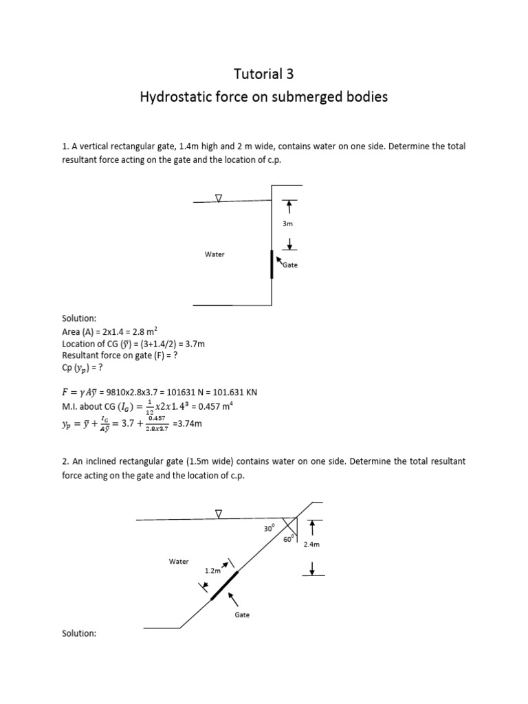 Tutorial 3 Hydrostatic Force on Submerge | Download Free PDF | Liquids | Physical Quantities