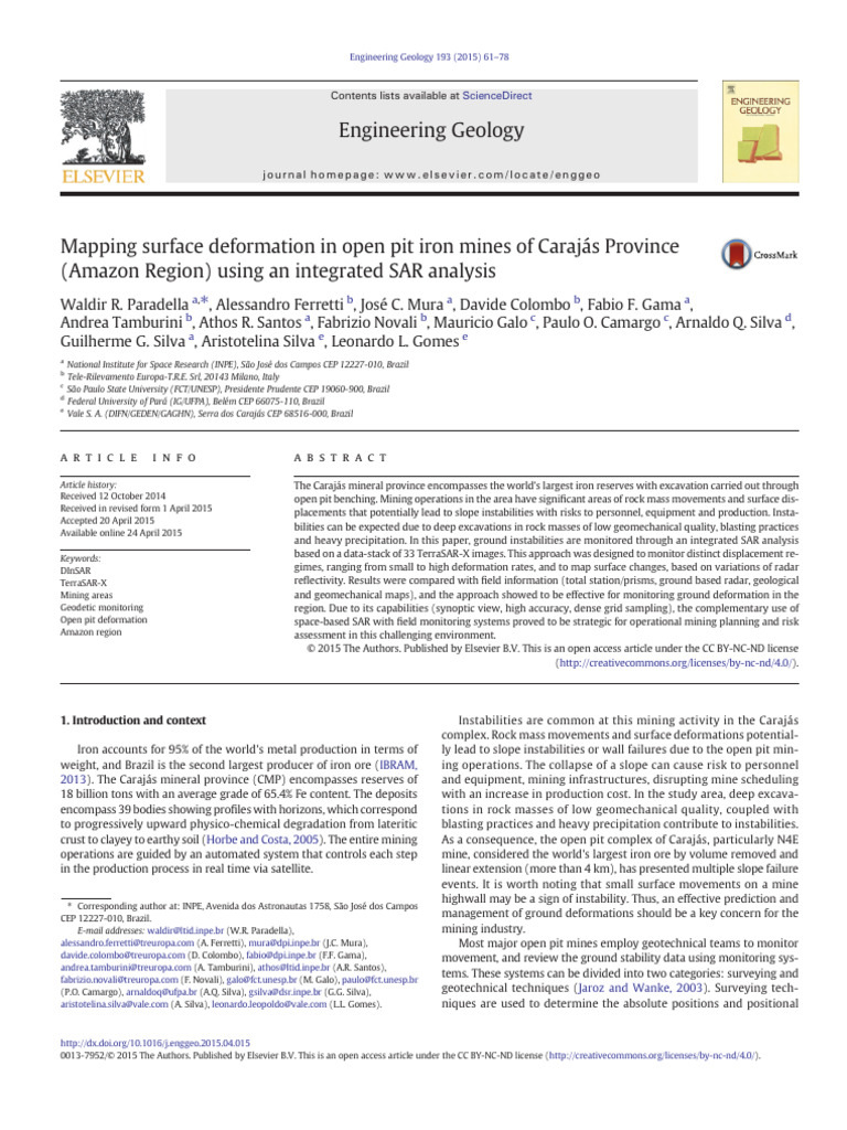 Mapping Surface Deformation in Open Pit Iron Mines of Carajás Province ... Mapping Surface Deformation in Open Pit Iron Mines of Carajás Province ...