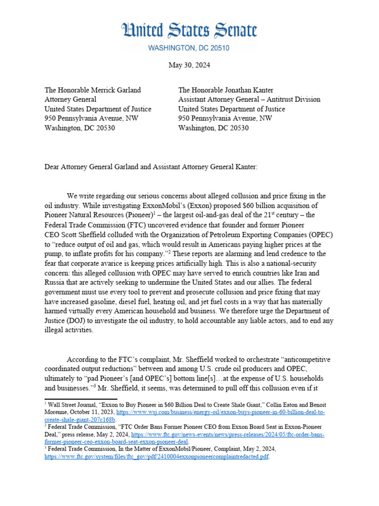 Big Oil - DOJ Letter | PDF | Federal Trade Commission | American Government