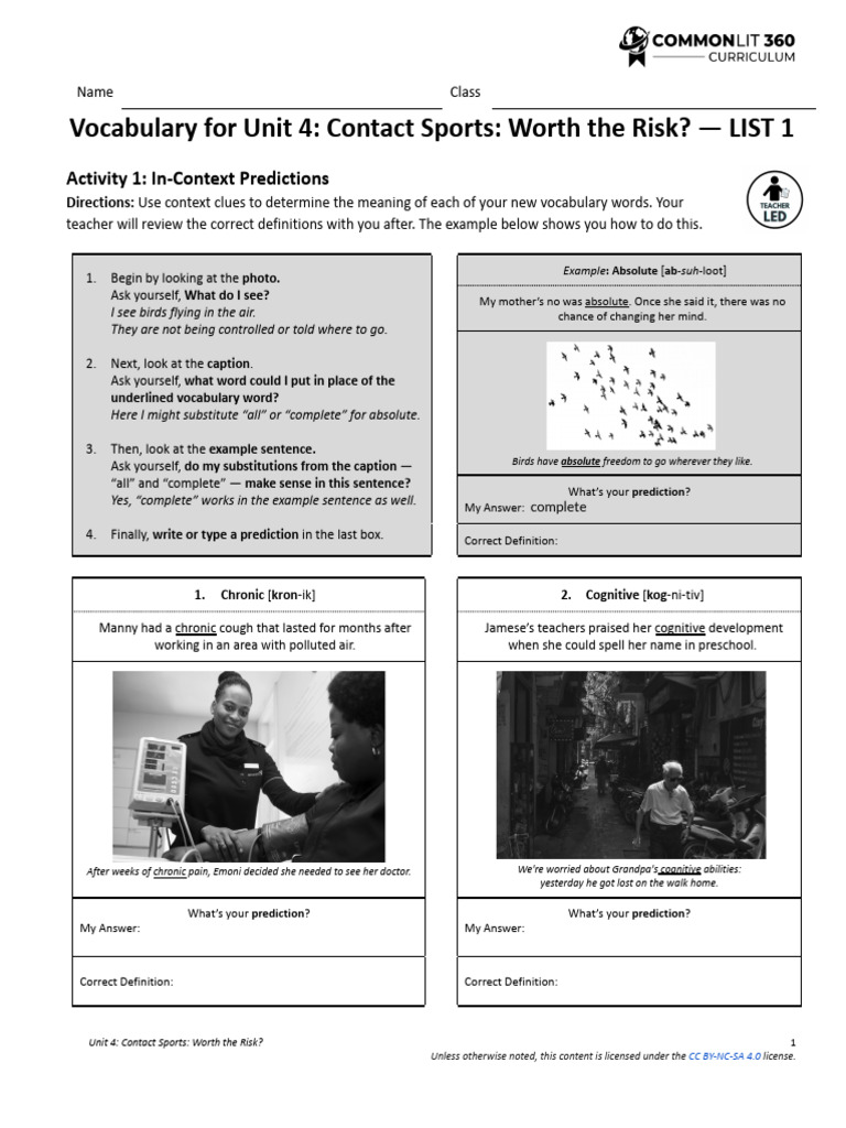 Concussion Gap Vocabulary | Download Free PDF | Vocabulary | Creative ...