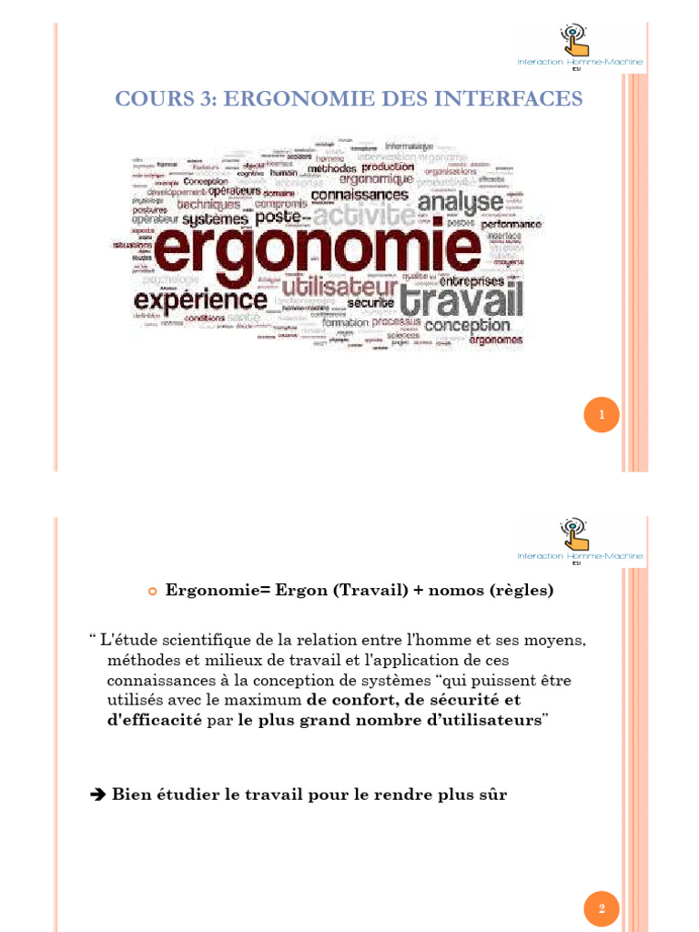 Ergonomie des Interfaces Utilisateur | PDF | Ergonomie et facteurs ...