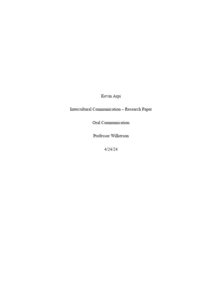 Kevin Arpi - Research Paper | PDF | Cross Cultural Communication ...