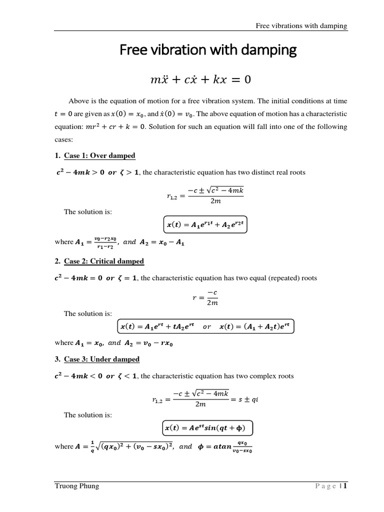 Free Vibrations With Damping | PDF | Differential Calculus | Mechanical Engineering
