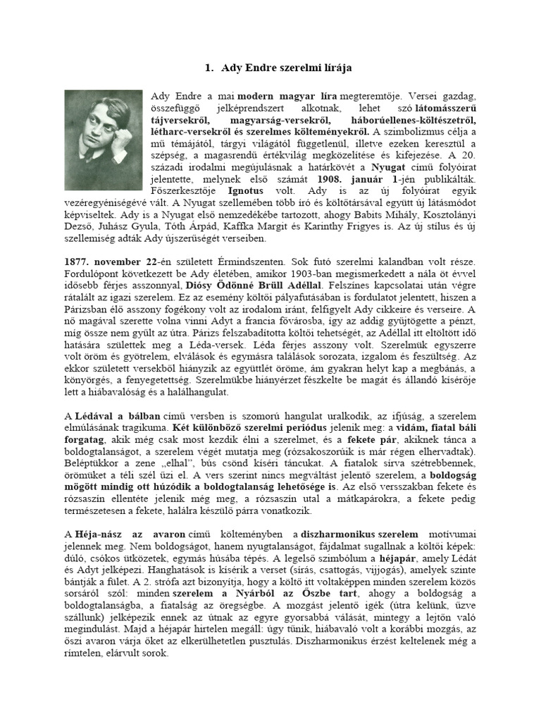 1.-Ady Endre Szerelmi Lírája | PDF