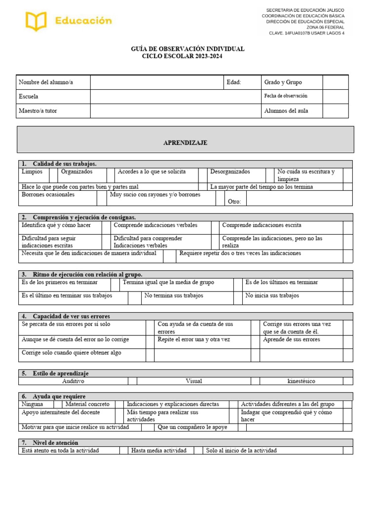 Guía De Observación Secundaria Pdf Desorden Hiperactivo Y Deficit